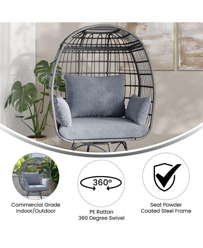 MERRICK LANE Tavros Oversized Wicker Rattan Swivel Lounge Egg Chair For Indoor/Outdoor Patio ...