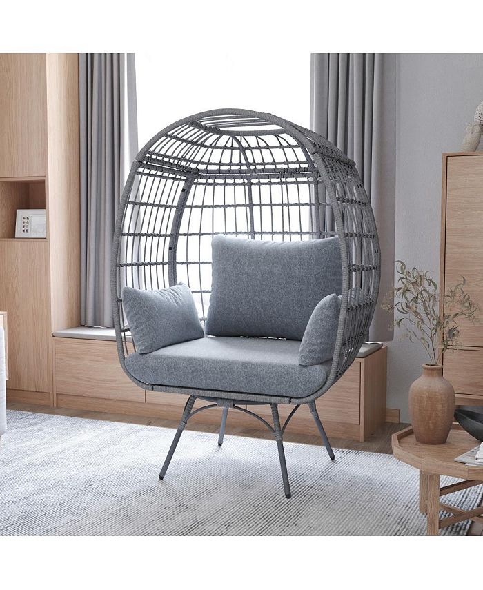 MERRICK LANE Tavros Oversized Wicker Rattan Swivel Lounge Egg Chair For Indoor/Outdoor Patio ...
