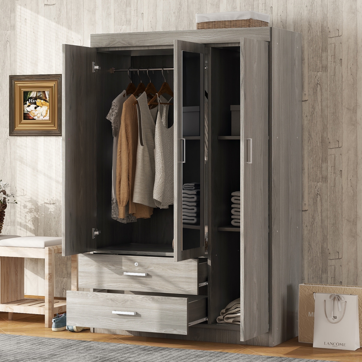 Click here for Streamdale 3-Door Mirror Wardrobe with shelves  Gr... prices