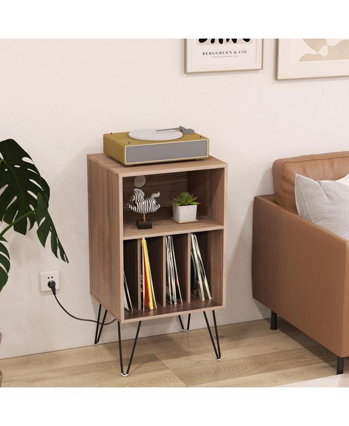Slickblue Record Player Stand with Charging Station for Living Room ...