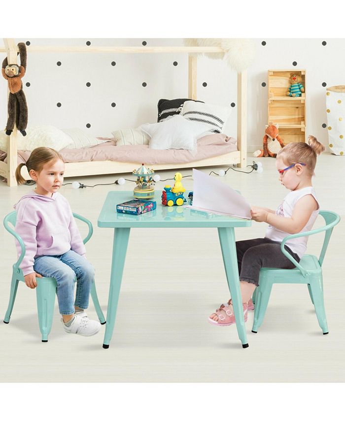Slickblue 27'' Kids Square Steel Table Play Learn Activity Table-Blue ...