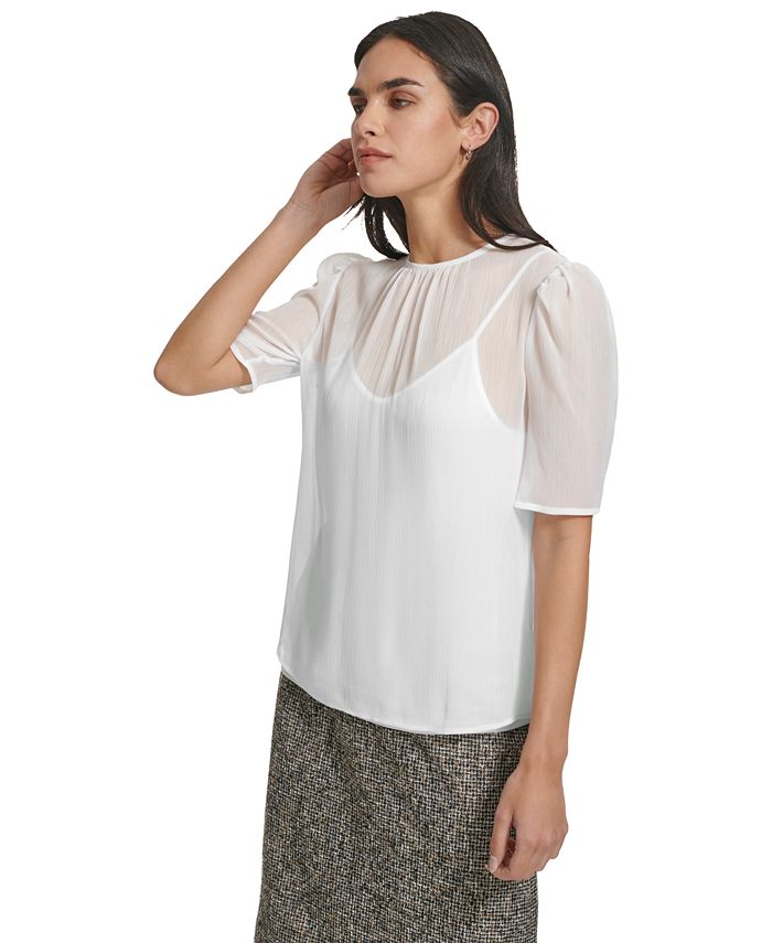 Calvin Klein Women's Short-Sleeve Chiffon Blouse - Macy's