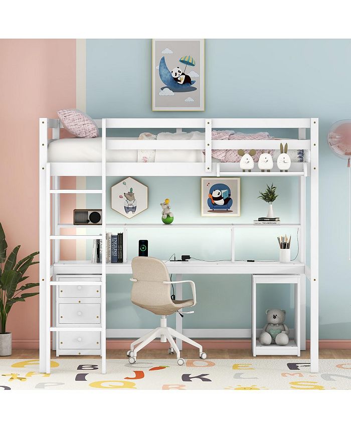 Simplie Fun Twin Size Loft Bed With Multi-Storage Desk, LED Light And ...