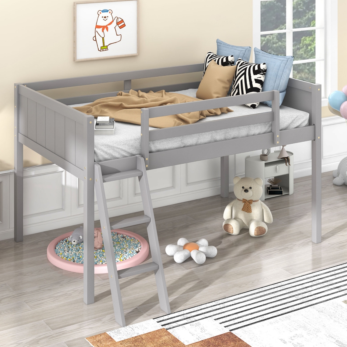 Click here for Streamdale Twin Wood Loft Bed with Reversible Ladd... prices