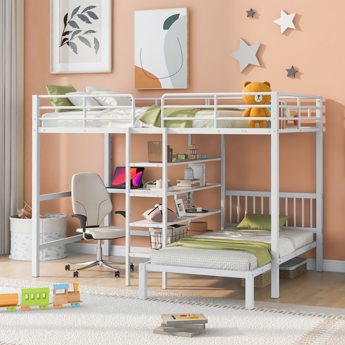Click here for Streamdale Full Over Twin Metal Bunk Bed With Buil... prices