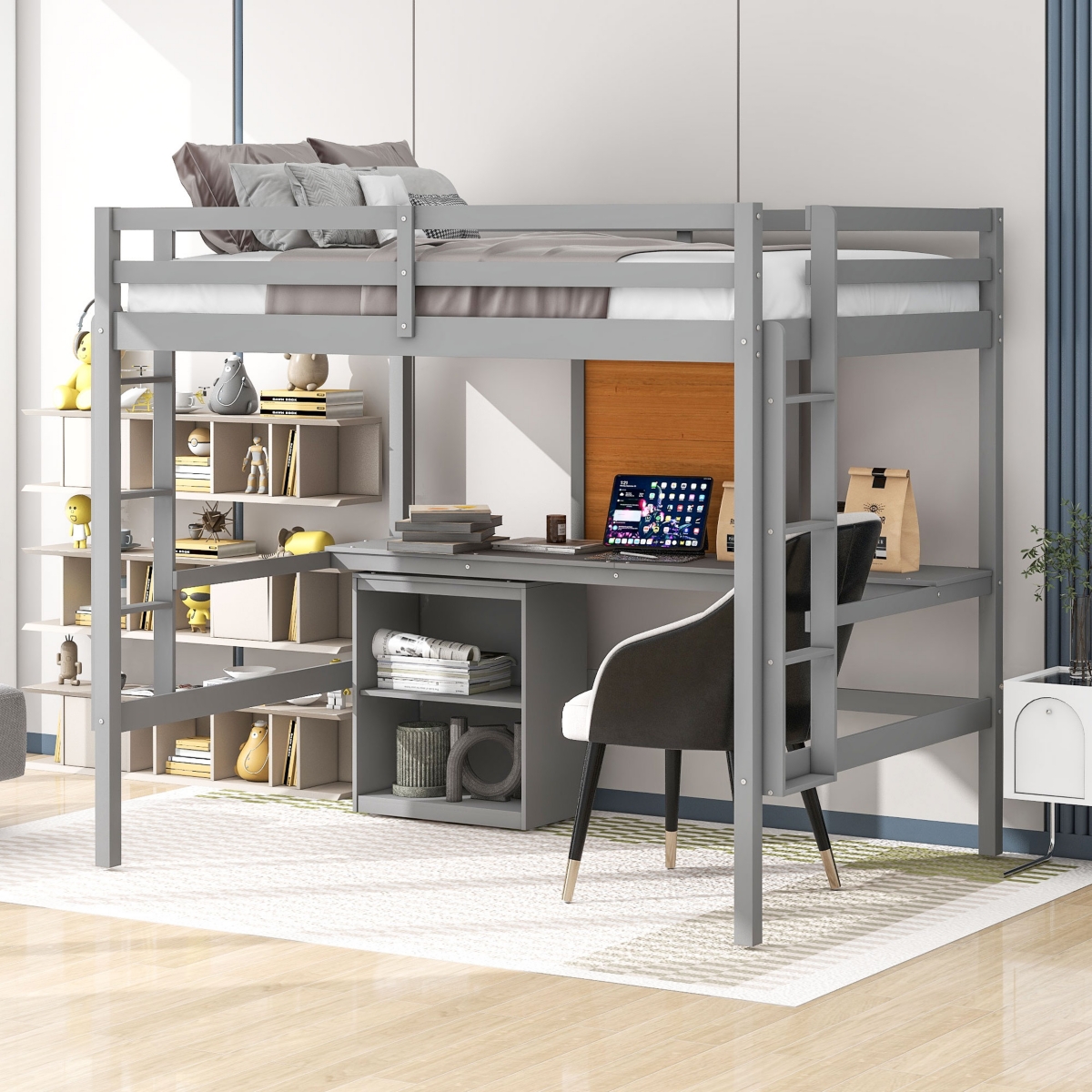Click here for Streamdale Loft Bed with Desk & 2 Drawers - Gray prices