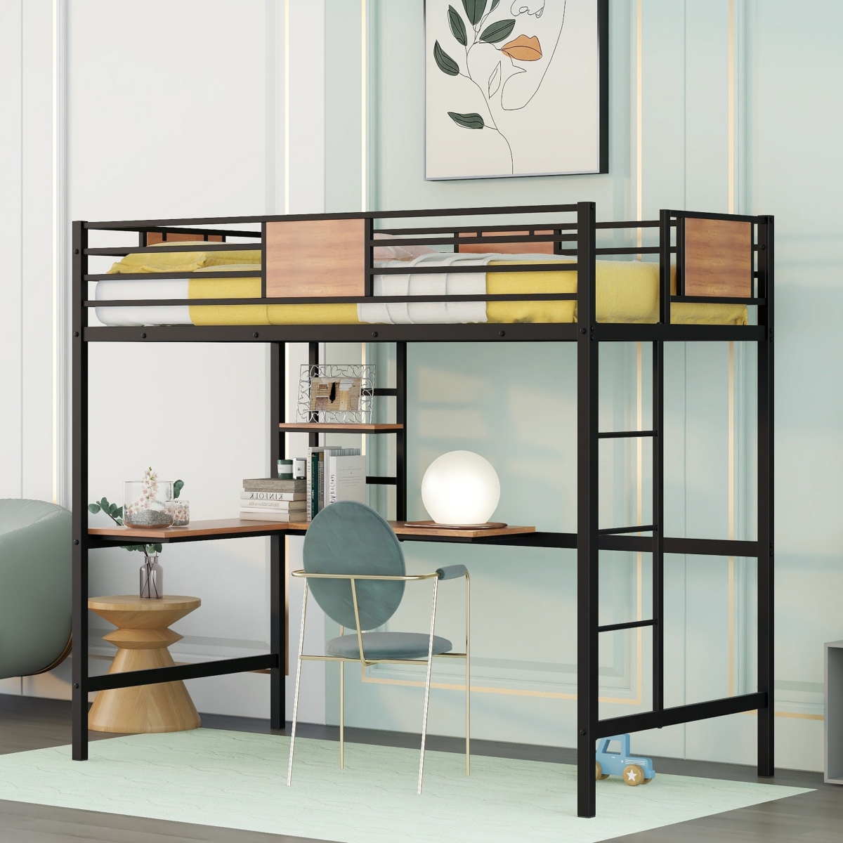 Click here for Streamdale Twin Metal Loft Bed With Desk And Shelv... prices