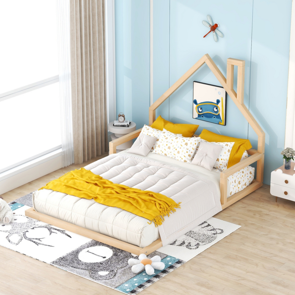 Click here for Simplie Fun Full Size Wood Floor Bed With House-Sh... prices