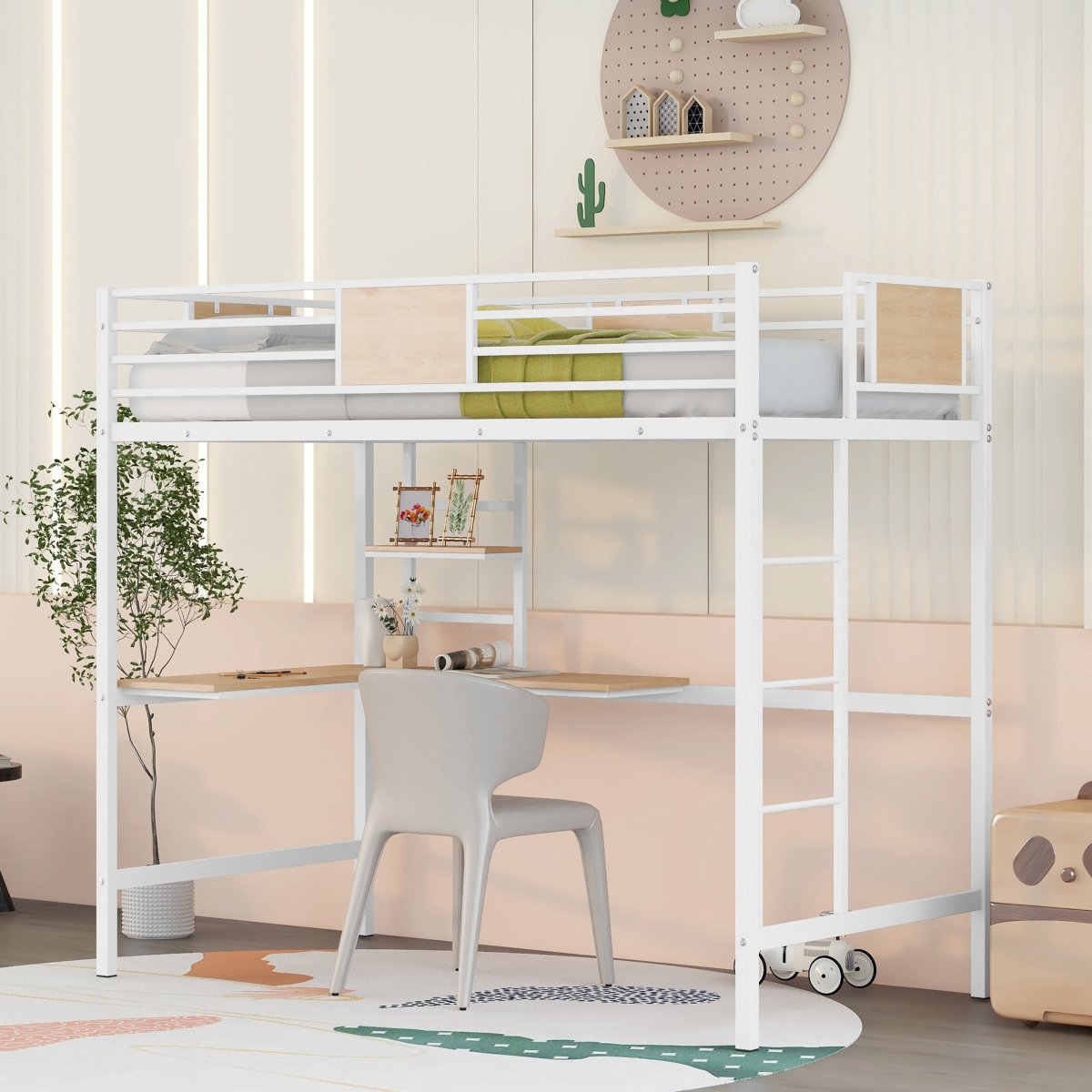 Click here for Streamdale Twin Metal Loft Bed With Desk And Shelv... prices