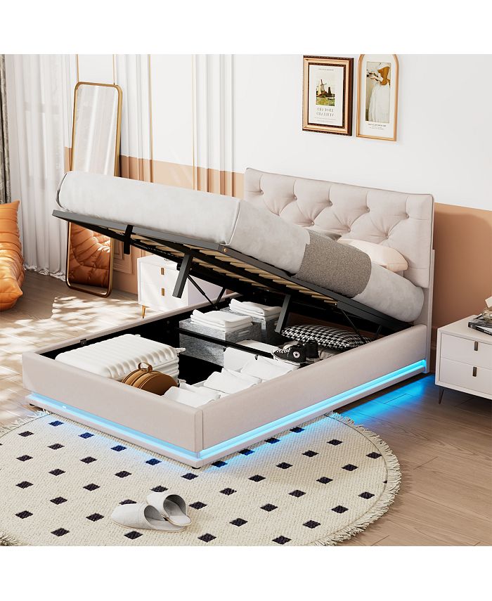 Simplie Fun Upholstered Storage Bed with LED Light - Macy's