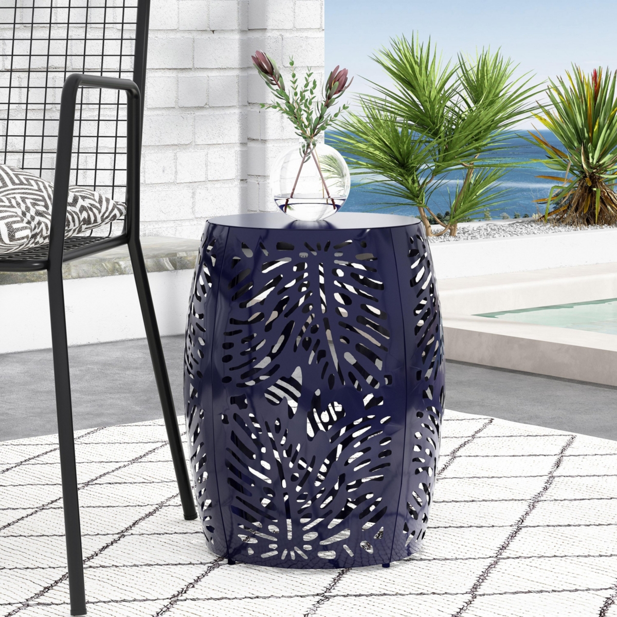 Click here for Modern Palm Leaf Side Table with Durable Iron Fram... prices