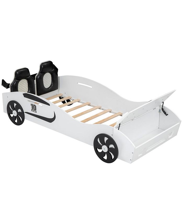 Simplie Fun Twin Size Race Car Shaped Platform Bed With Upholstered ...