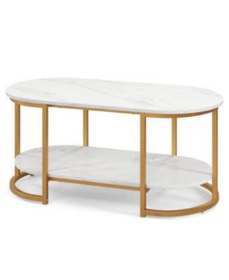 Slickblue Marble Coffee Table with Open Storage Shelf-White - Macy's