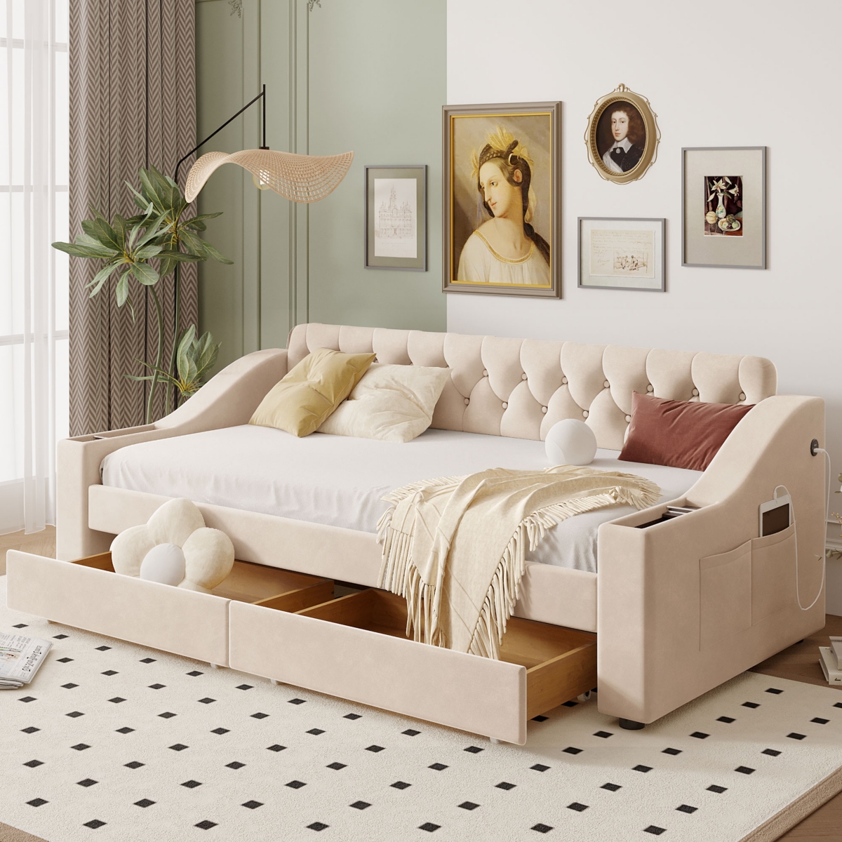 Click here for Twin Size Upholstered Daybed With Storage Armrests... prices