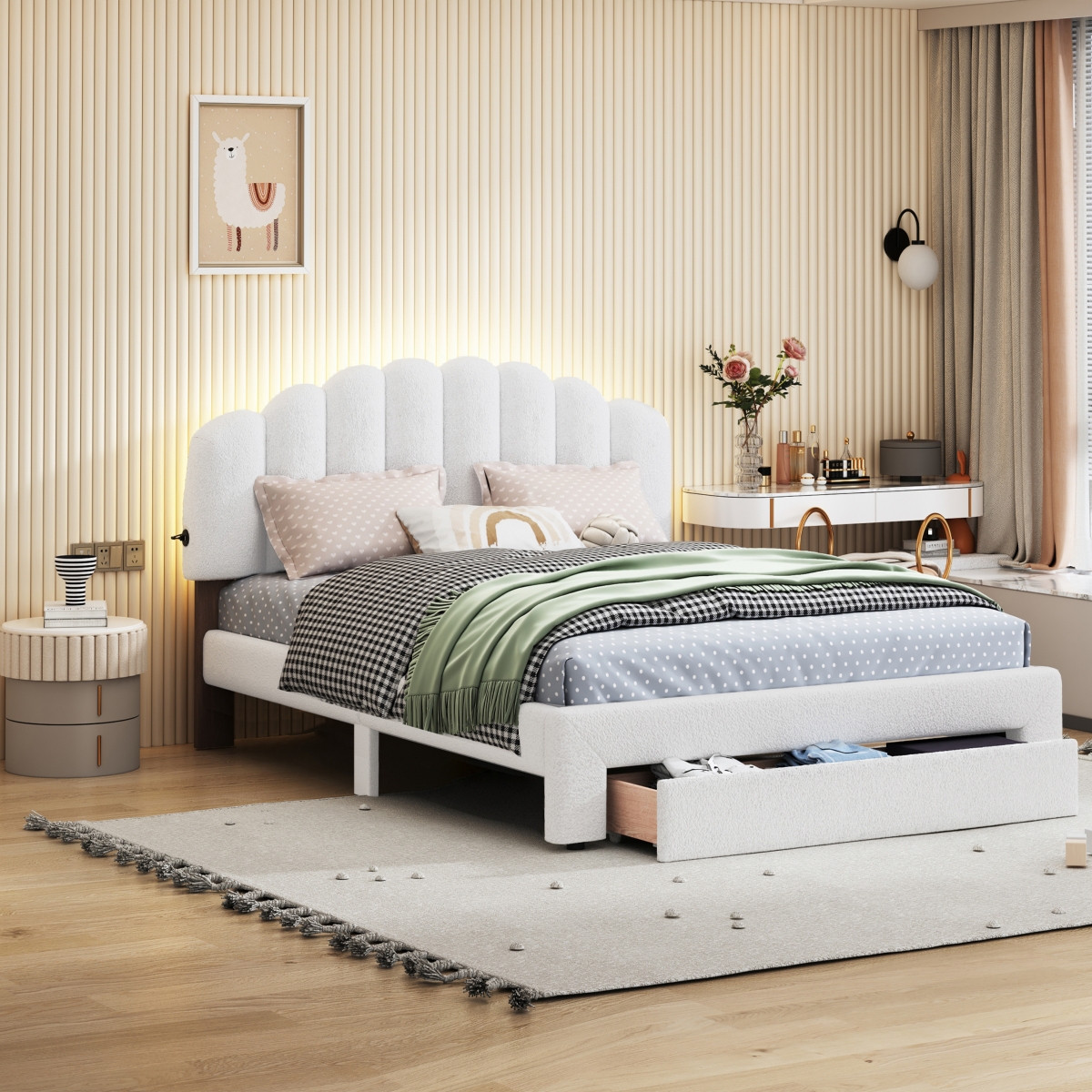 Click here for Streamdale Teddy Fleece Queen Size Upholstered Pla... prices