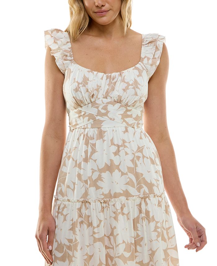Trixxi Juniors' Tiered Floral-Print Ruffled-Strap Midi Dress - Macy's