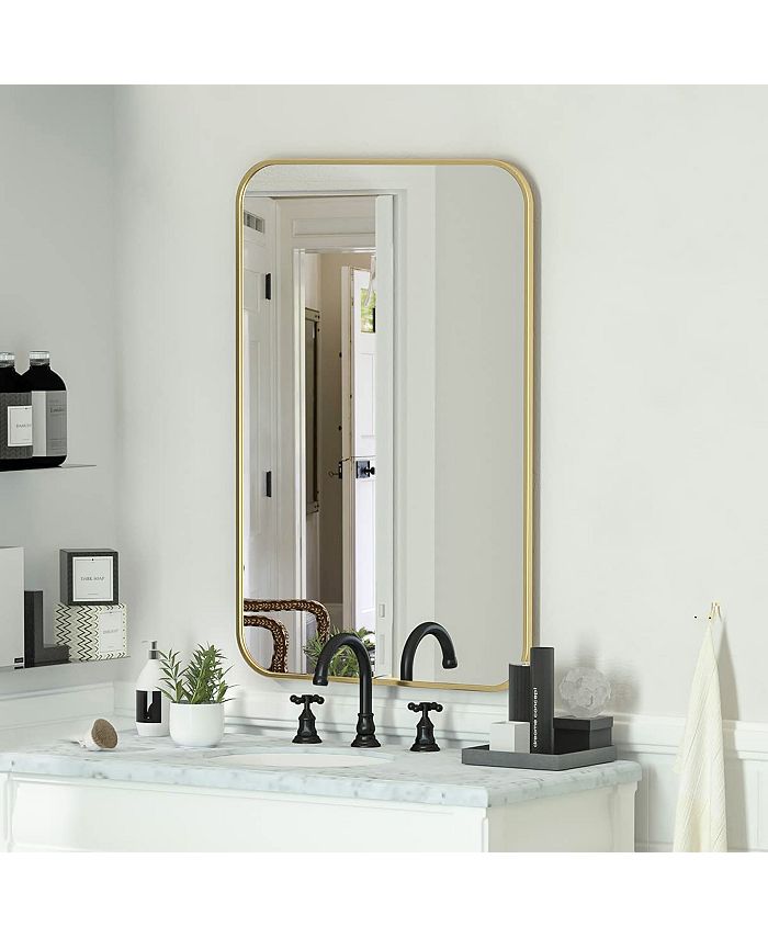 HOMLUX 24"x36" Rounded Rectangle Wall Mirror with Gold Aluminum Alloy ...