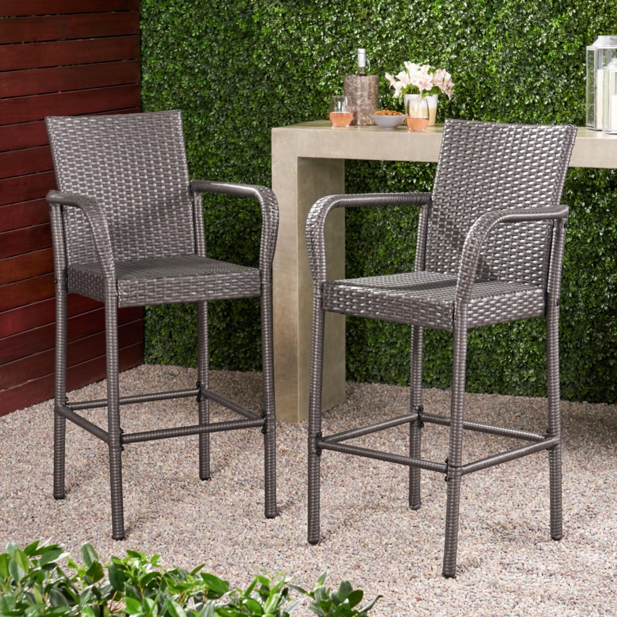 Click here for Streamdale Wicker Outdoor Barstools (Set of 2) - G... prices