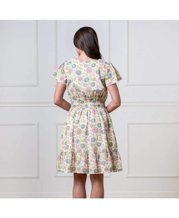 Hope & Henry Women's Organic Short Sleeve Split Neck Tiered Dress - Macy's