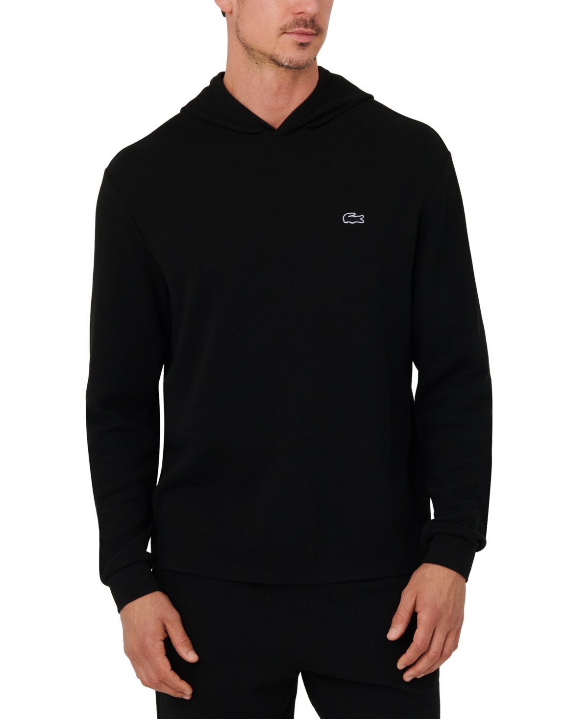 Click here for Lacoste Mens Thermal Sleep Waffle Hoodie - Black prices