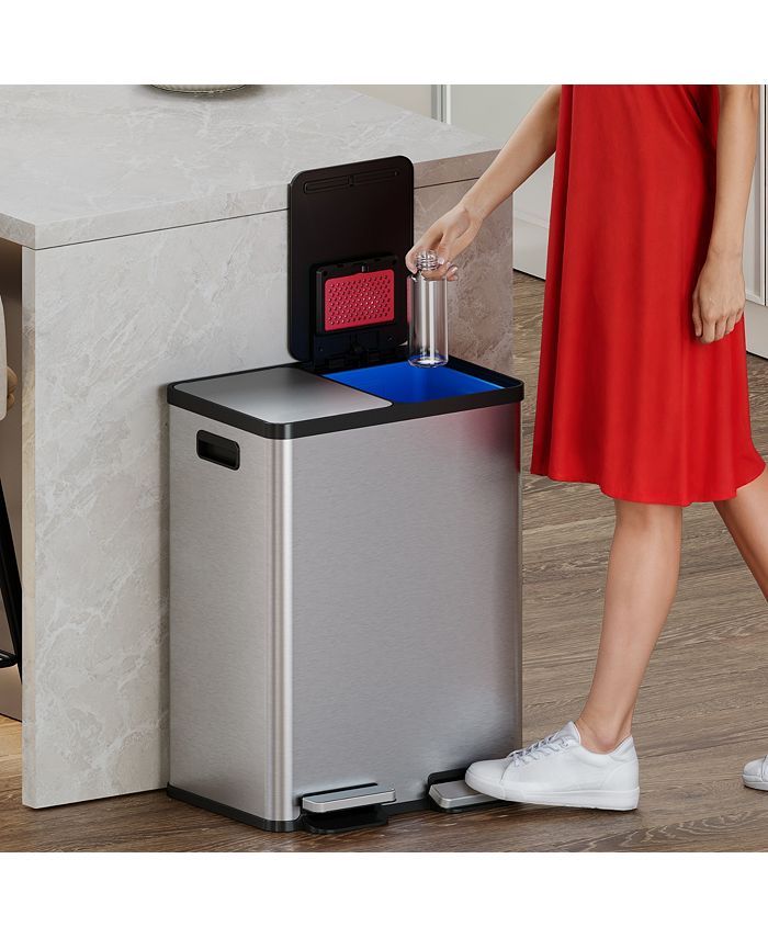 iTouchless SoftStep Stainless Steel Dual Compartment Step Trash Can and ...