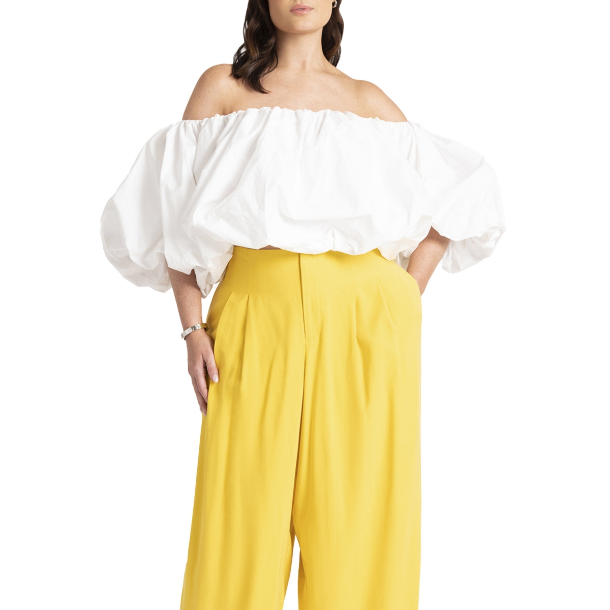 Click here for Eloquii Womens Plus Size Bubble Top - Powder white prices