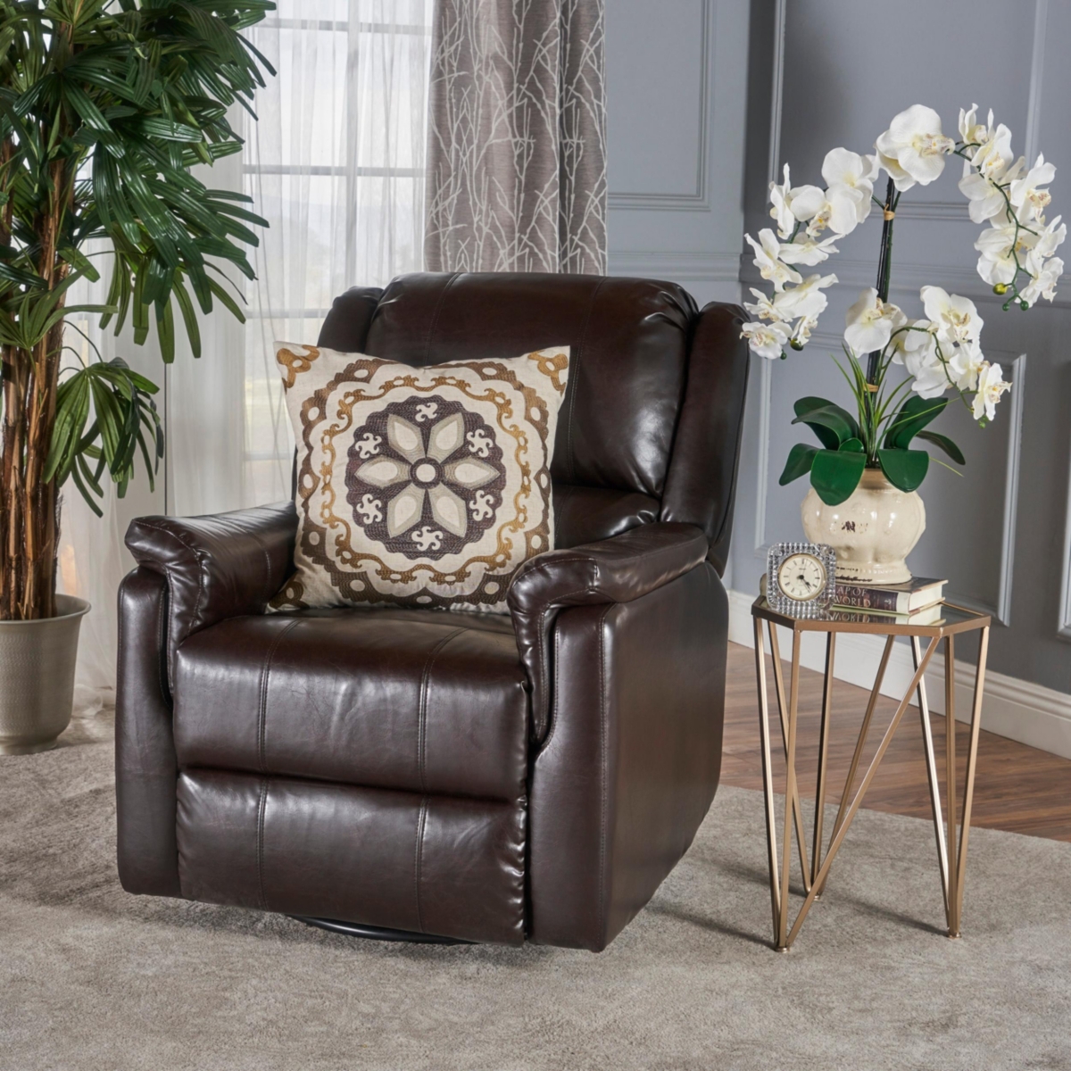 Click here for Streamdale Cozy Charcoal Swivel Glider Recliner -... prices