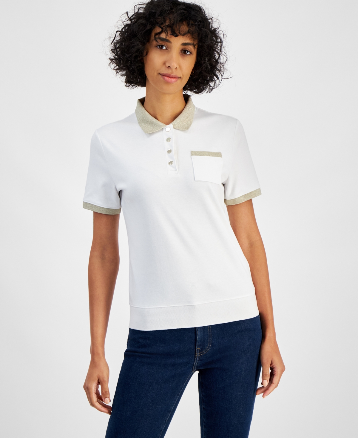 Click here for Tommy Hilfiger Womens Cotton Shine-Collar Polo Top... prices