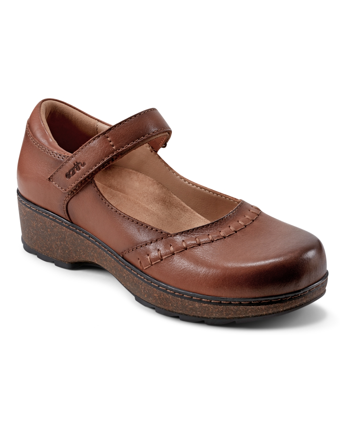 Click here for Earth Womens Kalece Leather Stitched Mary Jane Fla... prices
