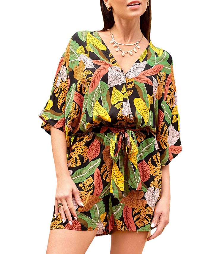 CUPSHE Women's Tropical Leaf Surplice Wide Leg Romper - Macy's