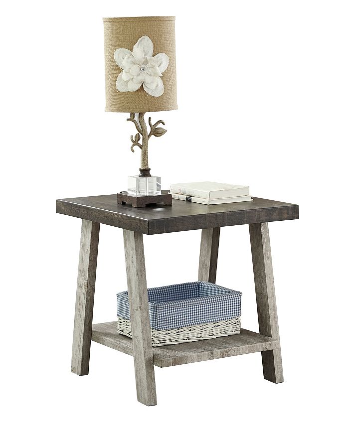 Simplie Fun Two-Tone Wood Shelf End Table in Weathered Walnut and Gray ...