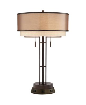 Franklin Iron Works Industrial Table Lamp with USB and AC Power Outlet ...