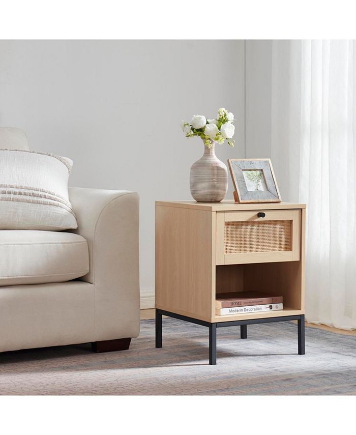 Clara Clark Wood Rattan 1-Drawer Bedside Table Night Stand - Macy's