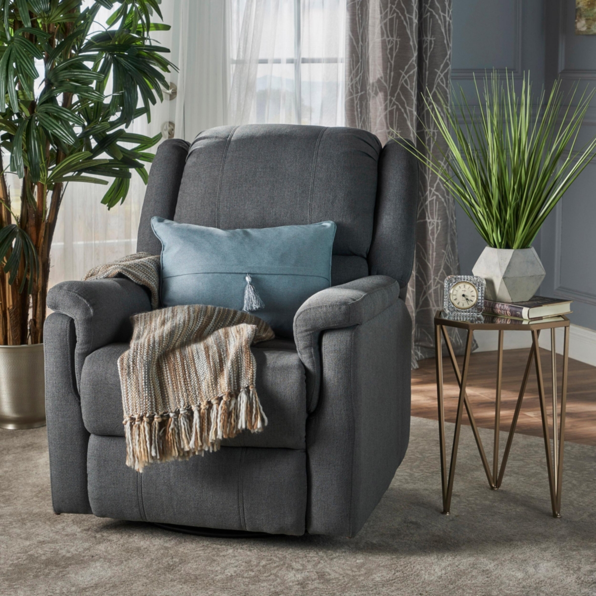 Click here for Streamdale Cozy Charcoal Swivel Glider Recliner -... prices