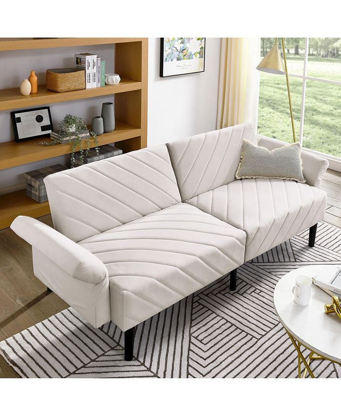 Simplie Fun Mid-Century Velvet Futon Sofa Bed with Adjustable Recliner ...