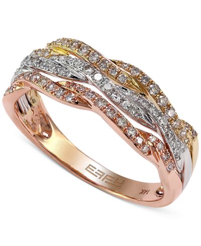 EFFY Diamond Tri-Tone Ring (1/3 ct. t.w.) in 14k Gold - Rings - Jewelry ...