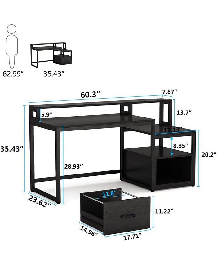 Tribesigns Computer Desk with File Drawer and Storage Shelves, 60 inch Modern Large Home Office ...