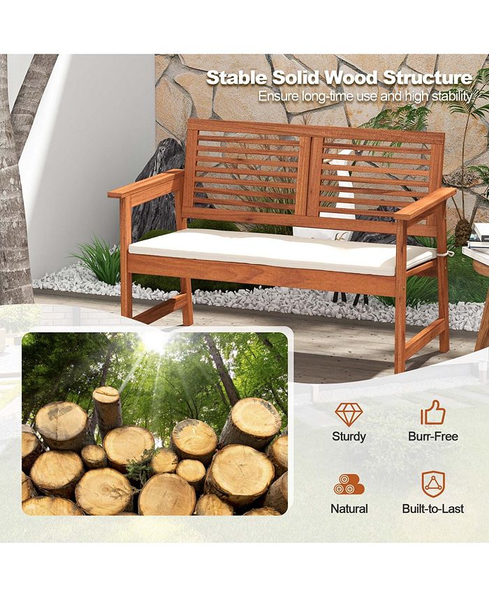 Costway Patio Bench Outdoor Solid Wood Loveseat Chair with Backrest ...