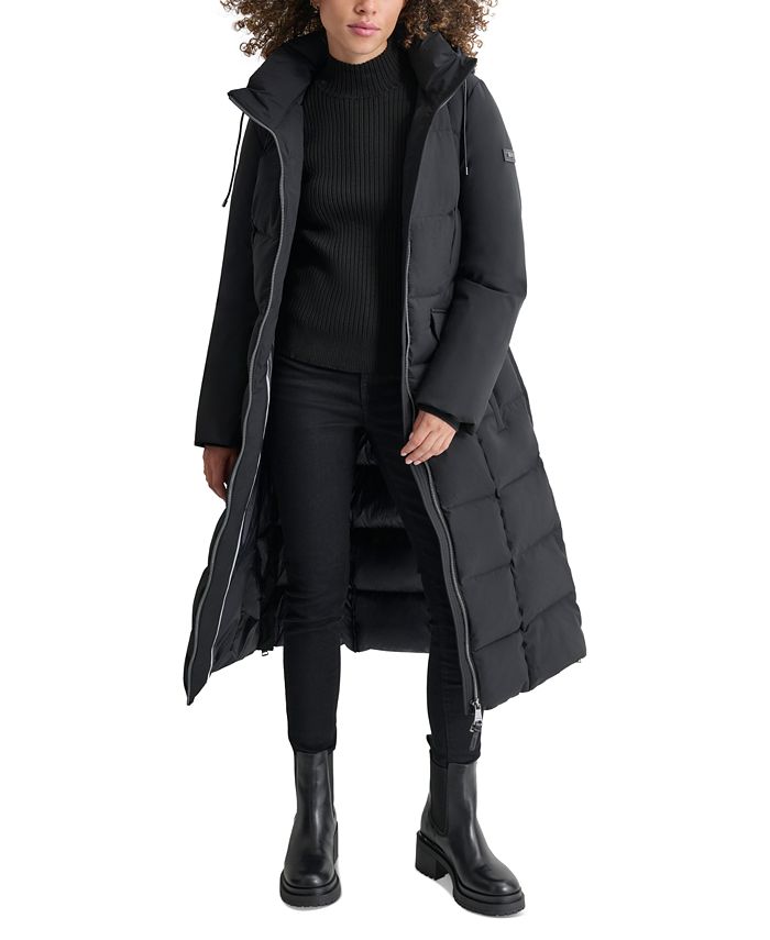 DKNY Womens Maxi Belted Hooded Puffer Coat - Macy's