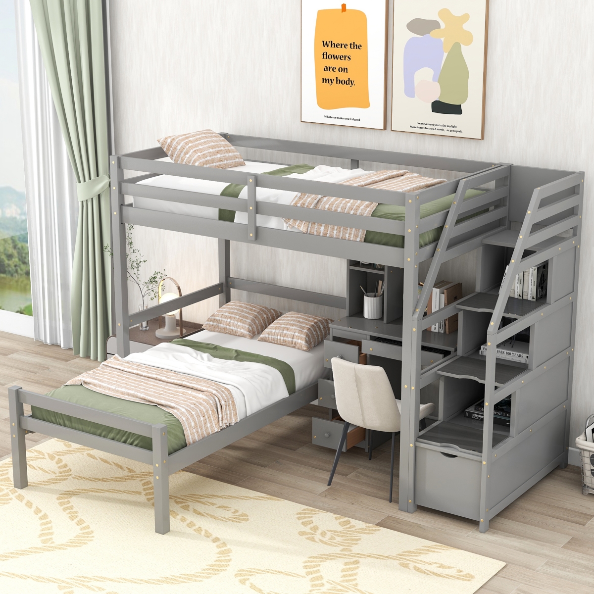 Click here for Streamdale Twin Loft Bed with Stairs  Desk  Storag... prices
