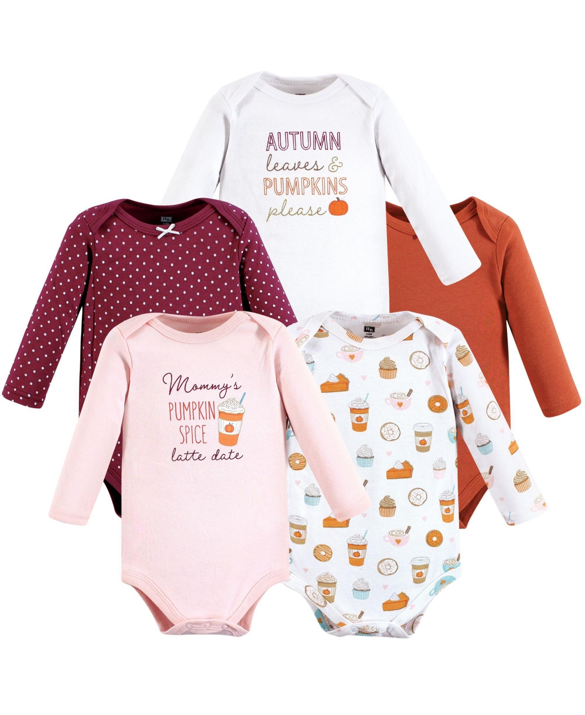 Hudson Baby Baby Girls Hudson Cotton Long-Sleeve Bodysuits 5-Pack - Pumpkin spice