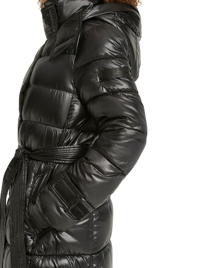 KARL LAGERFELD PARIS Karl Lagerfeld Womens Shine Hooded Belted Puffer ...