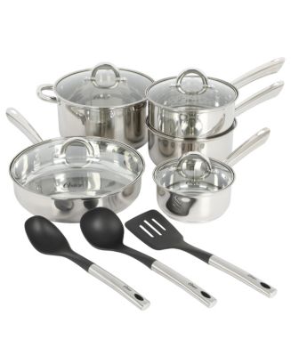 Oster Sangerfield 12 Piece Stainless Steel Cookware Set W/ Kitchen ...