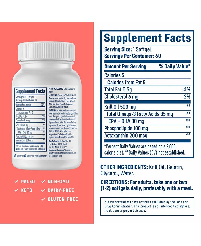 NativePath Antarctic Krill Oil - Wild-Caught Omega 3 Krill Oil 500mg ...