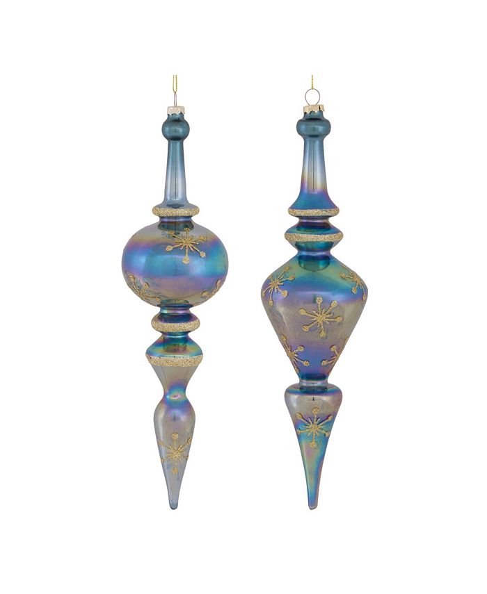 Slickblue Irredescent Wintry Blue Glass Finial Drop Ornament (Set of 6 ...