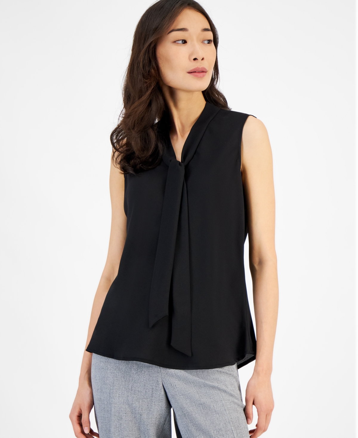 Click here for Kasper Womens Sleeveless Tie-Neck Top  Regular & P... prices