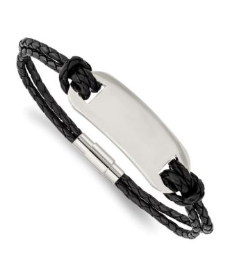 Chisel Stainless Steel Polished Black Woven Leather ID Bracelet - Macy's
