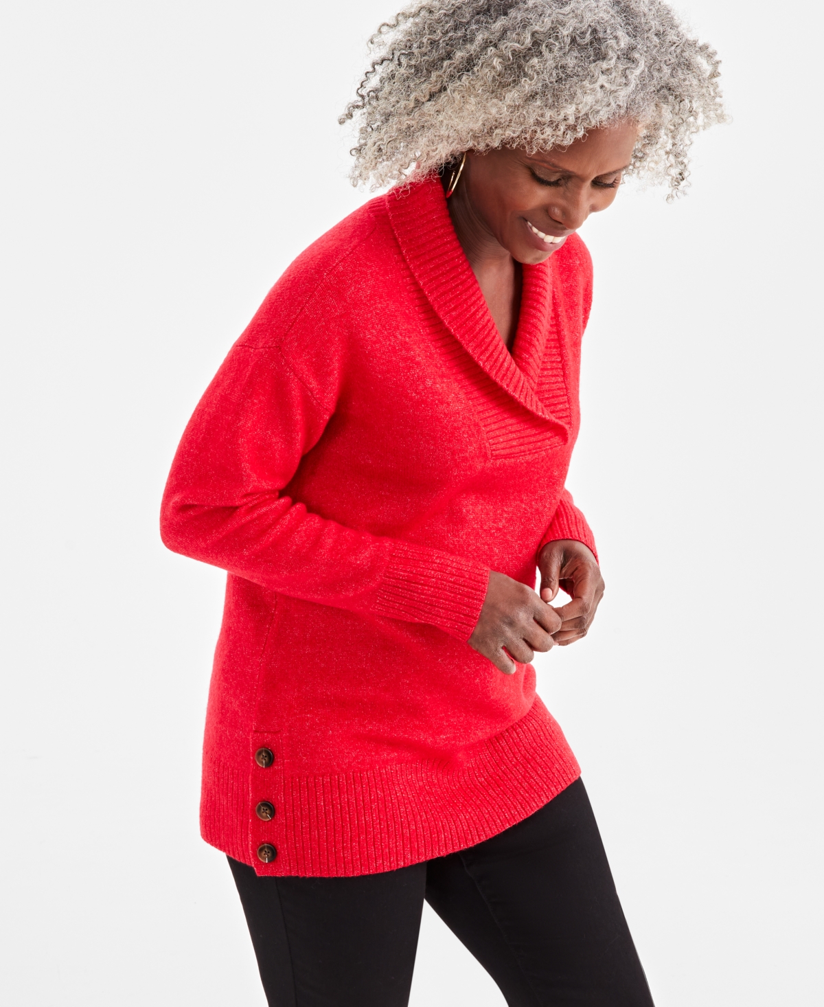 Click here for Style & Co Womens Shawl Collar Button-Hem Tunic Sw... prices