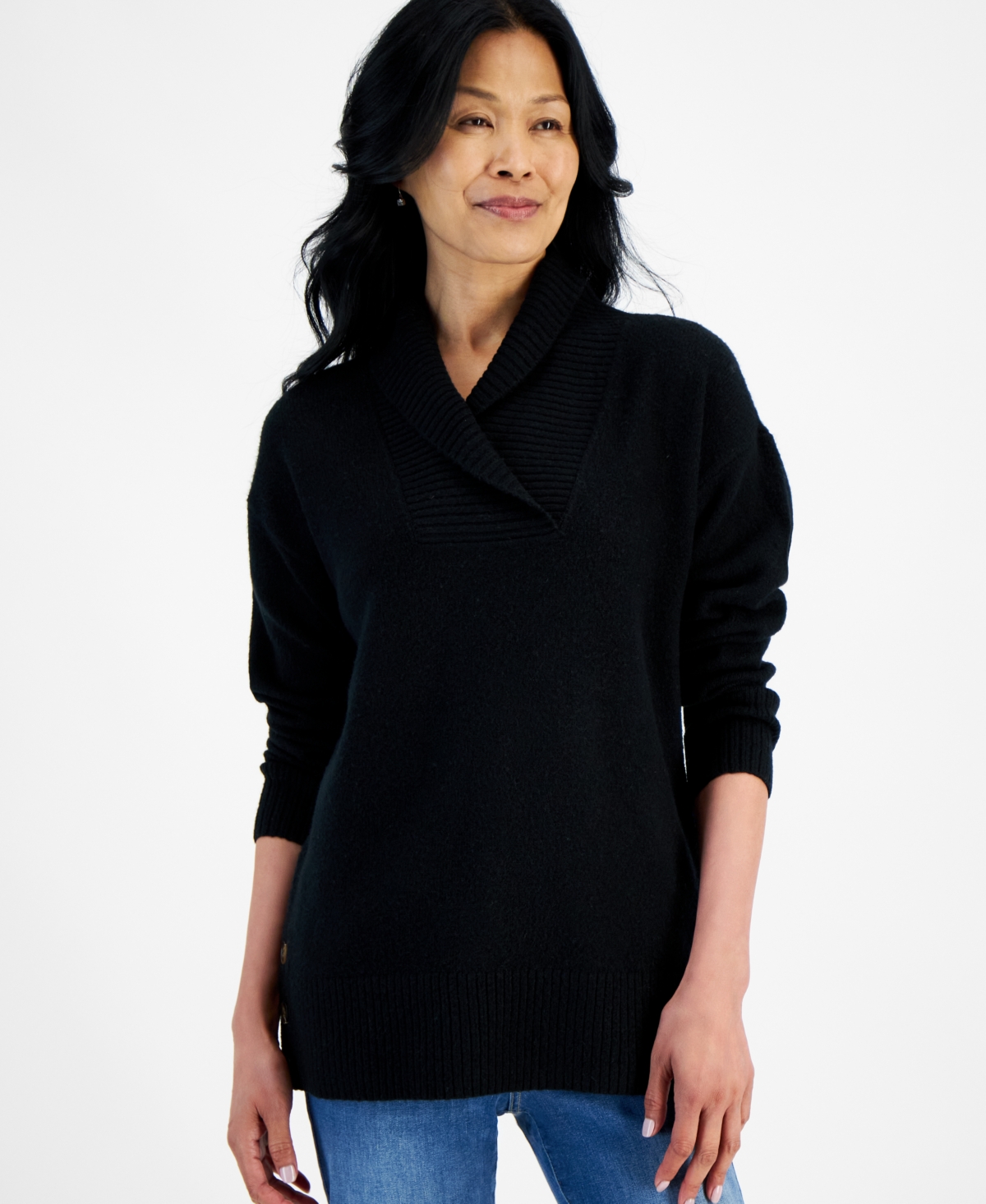 Click here for Style & Co Womens Shawl Collar Button-Hem Tunic Sw... prices