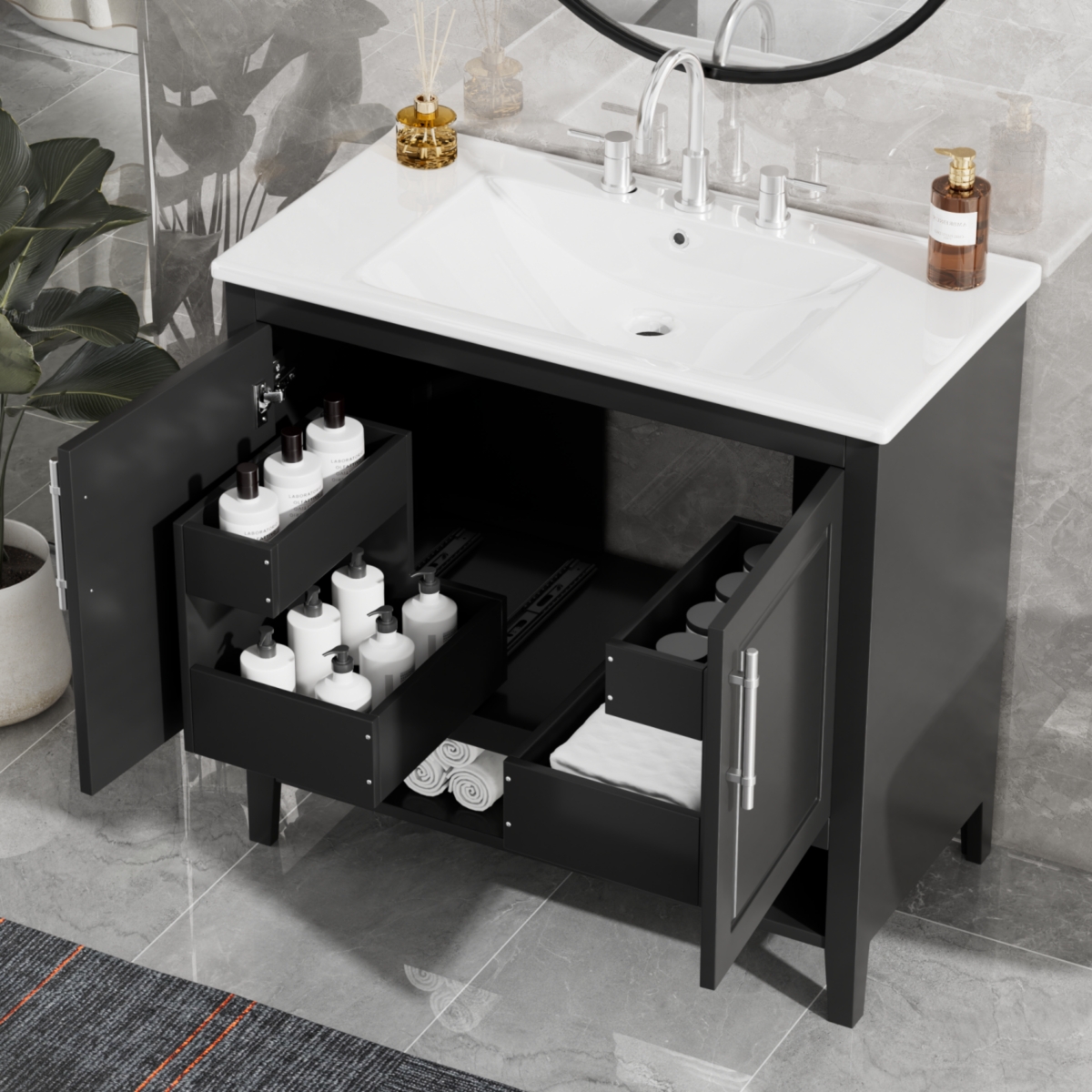 Click here for 36" Black Bathroom Vanity with Sink  Mdf Cabi... prices
